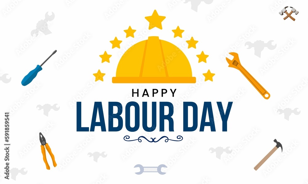 Happy Labour Day 1st May creative banner design with safety helmet and ...