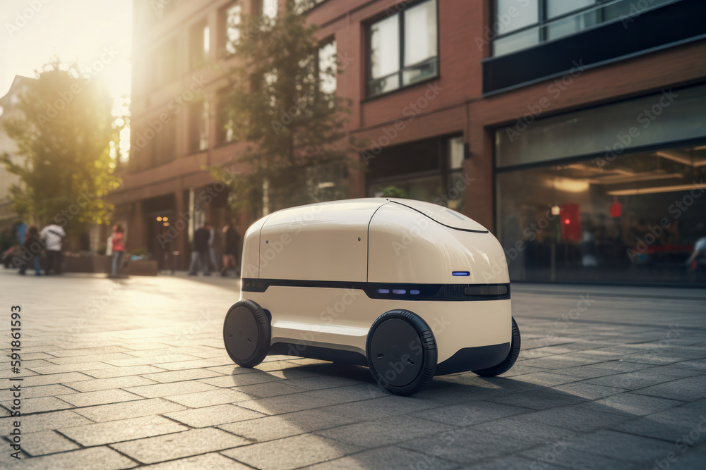 Autonomous delivery robot navigating a city street, showcasing advanced ...