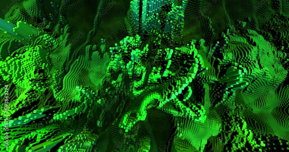 3D Abstract Landscape Animation. Textured Surface In The Form of Green ...