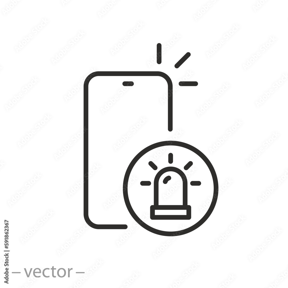 emergency call center icon, phone with beacon siren, first aid calling ...