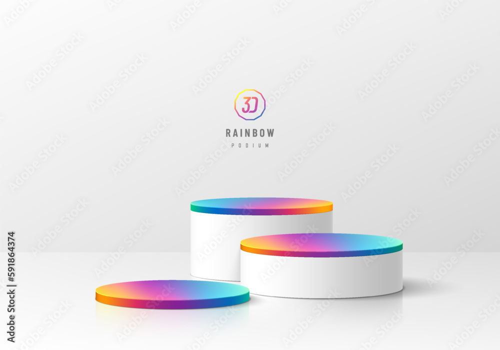 3D background with realistic white and colorful cylinder podium. Pride ...