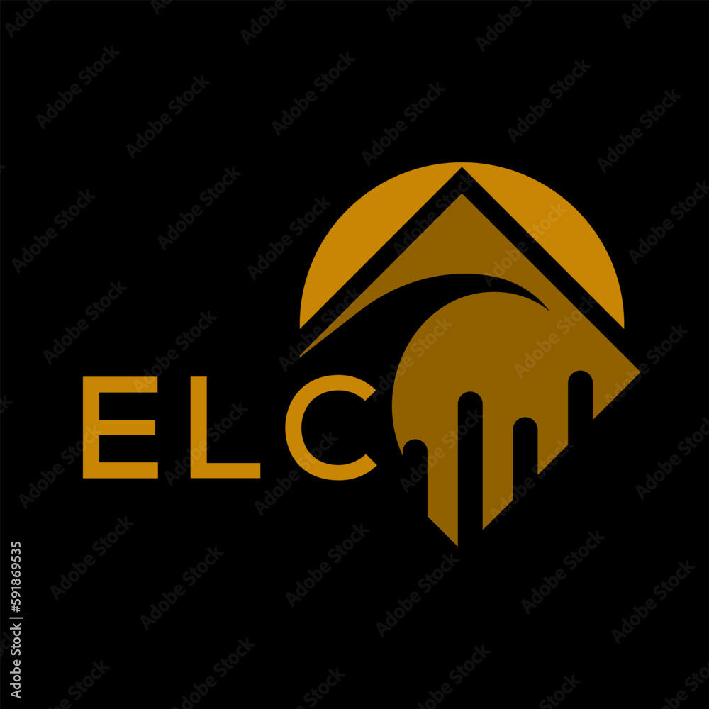 ELC golden color letter logo. ELC golden image on black background ...