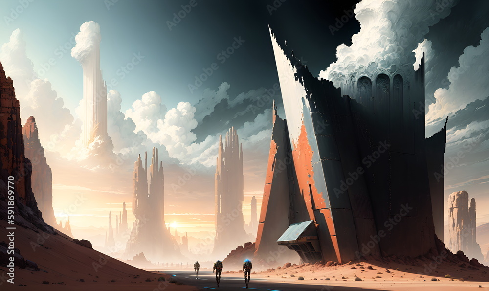 Arid Desert Landscape of unknown Mars Alien Planet scifi red planet ...