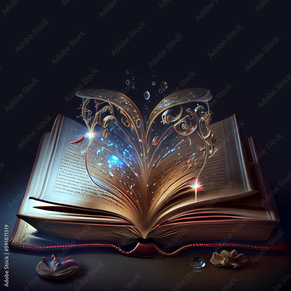 Fairy tale illustration in the shape of a heart with wings over the ...