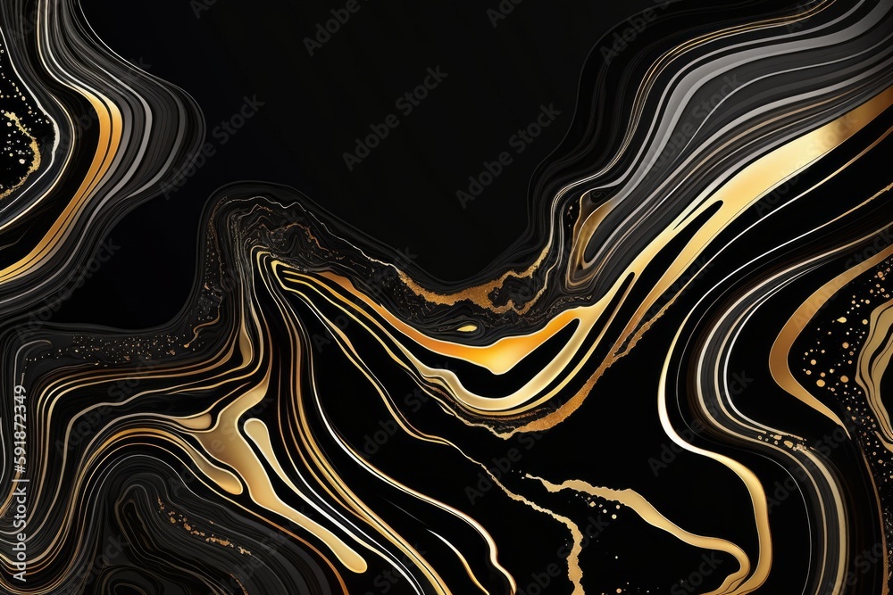 abstract black marble background with golden veins, japanese kintsugi ...