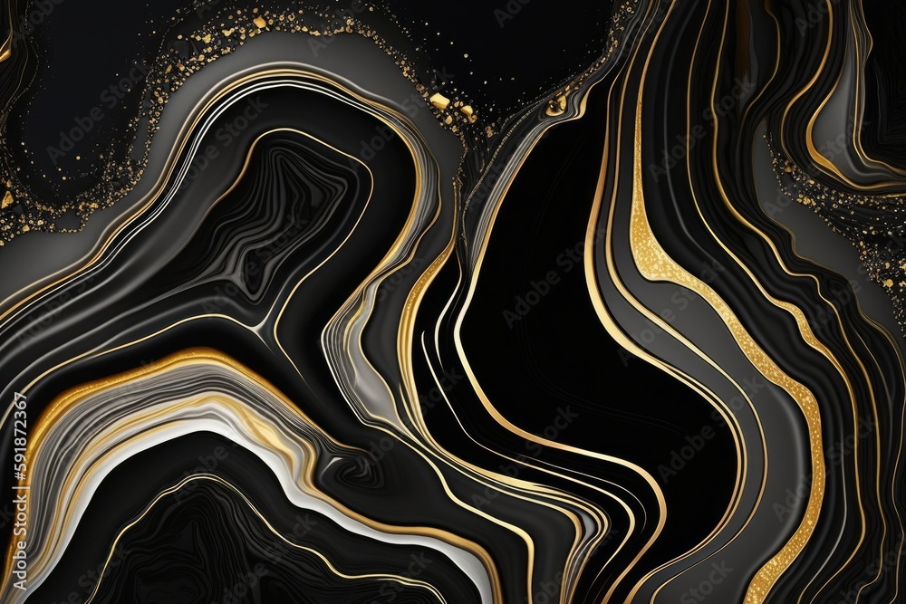 abstract black marble background with golden veins, japanese kintsugi ...