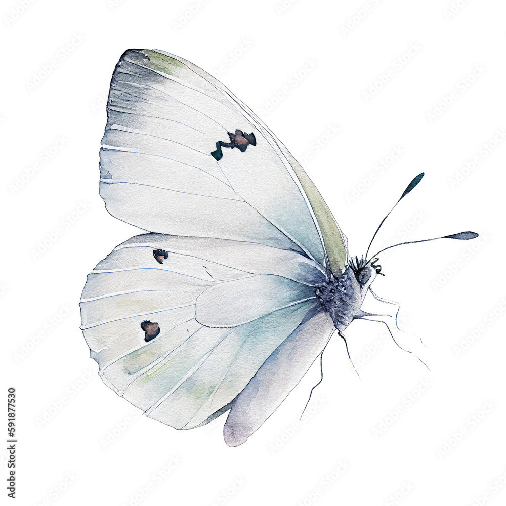 White buterfly. Watercolor with transparent background. Generative AI ...