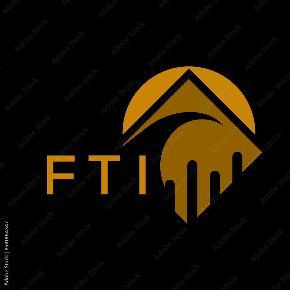FTI golden color letter logo. FTI golden image on black background ...