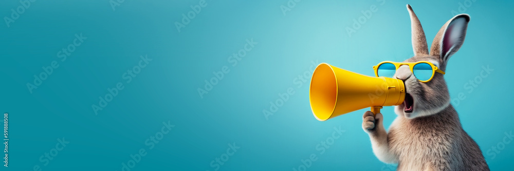 Cool bunny rabbit with loudspeaker megaphone banner Stock Illustration ...