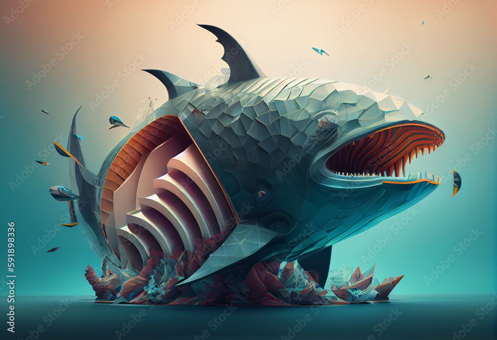 Beautiful surreal geometric Leviathan concept, contemporary colors and ...