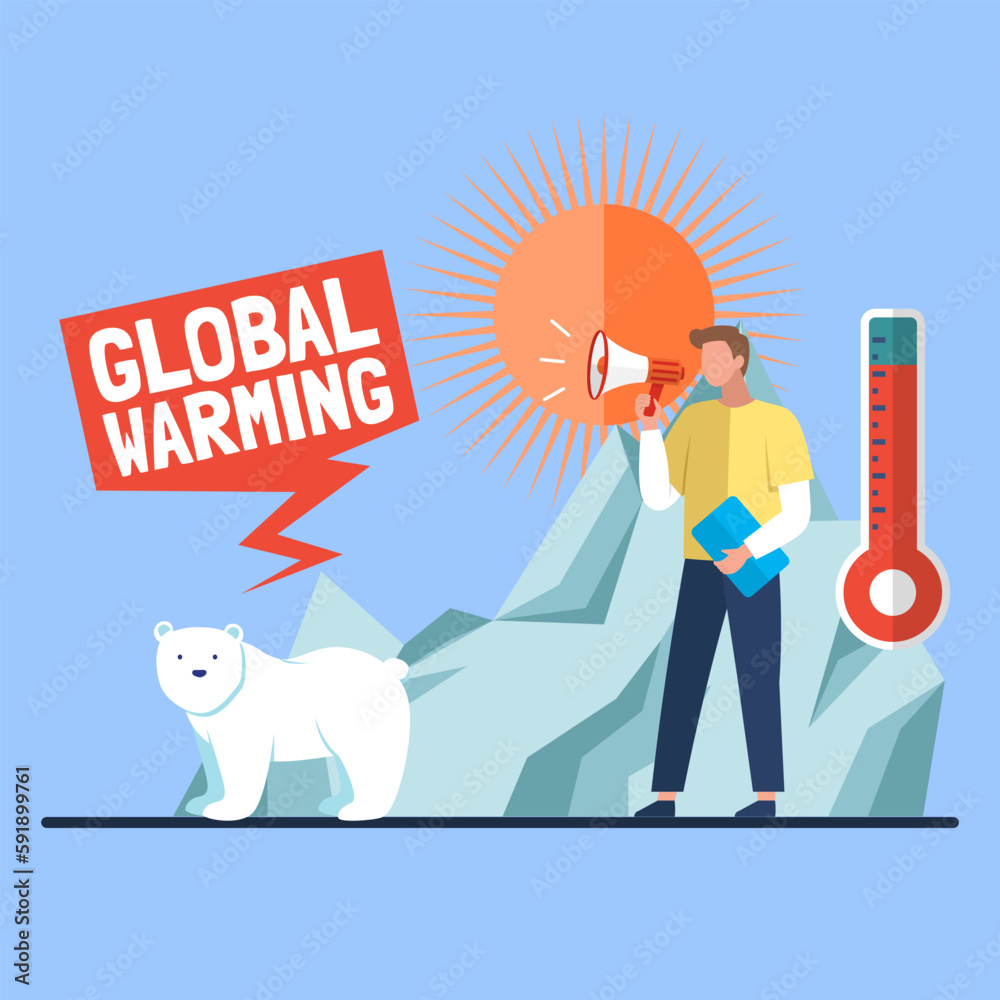 Global warming concept. Increasing earth temperature. Polar bear on ...