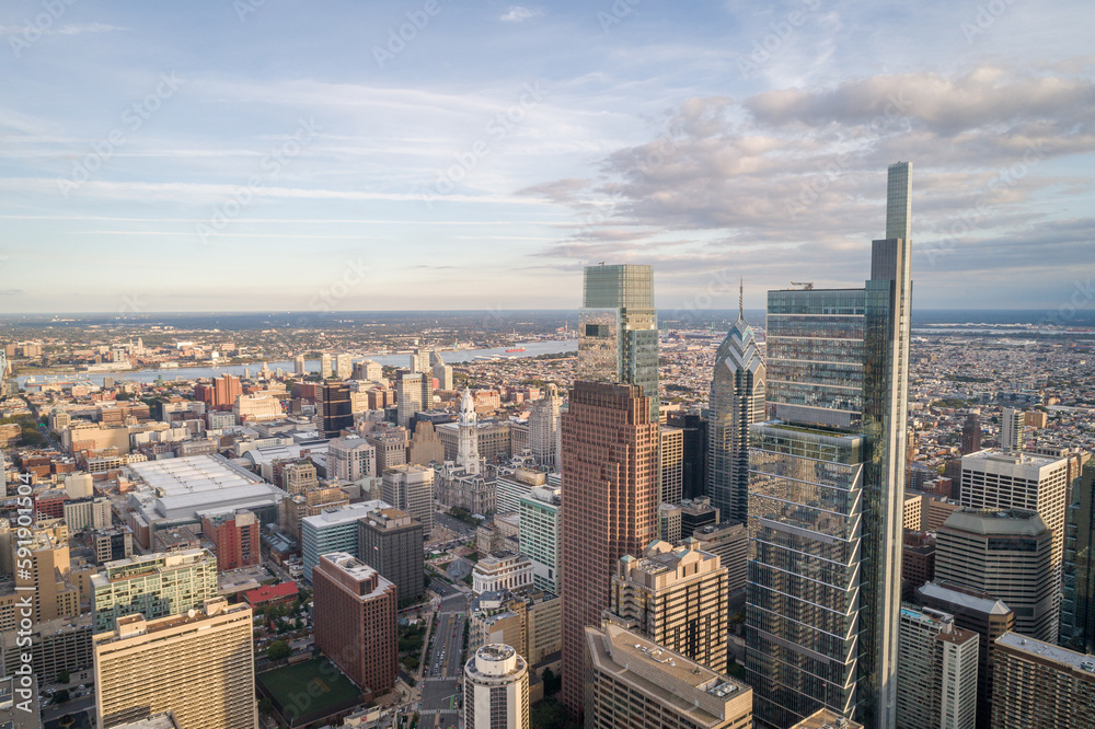 Top View of Downtown Skyline Philadelphia USA and City Hall ...