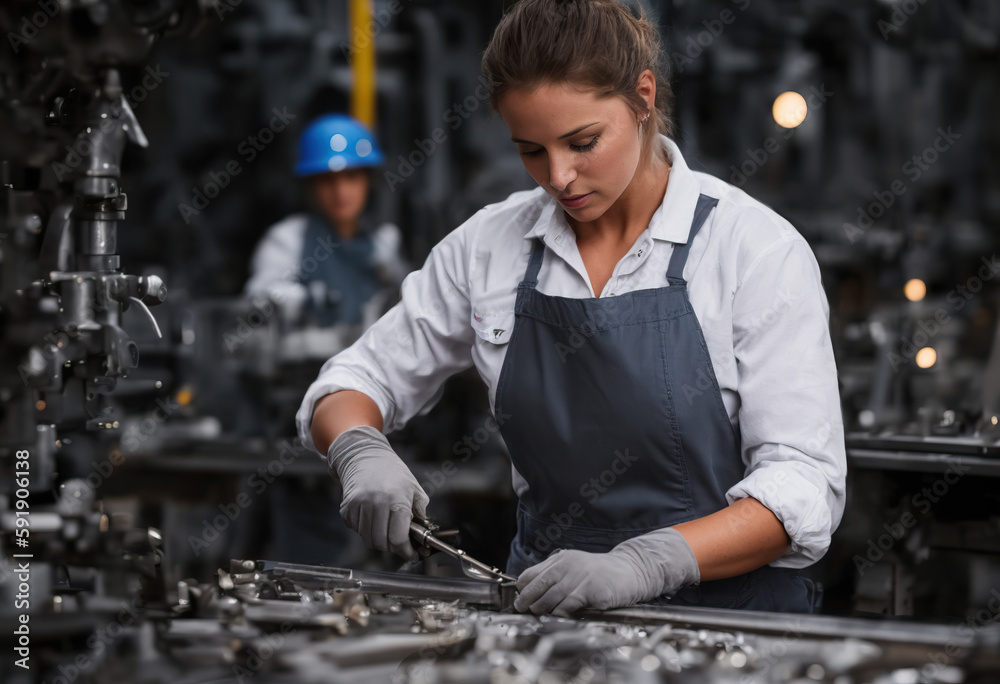 Generative AI image of concentrated young female maintenance worker in ...