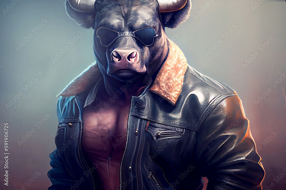 Mysterious and stylish black bull man sporting black glasses and a ...