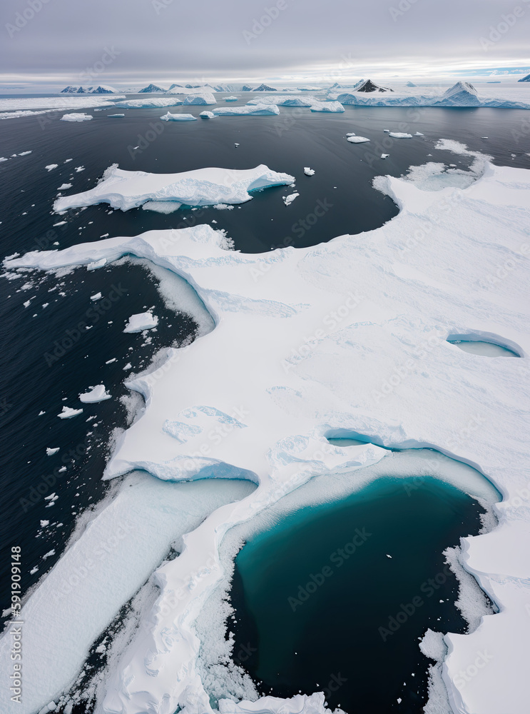 Aerial View of the Fragile Beauty of Antarctica: Drone Shot Showing the ...