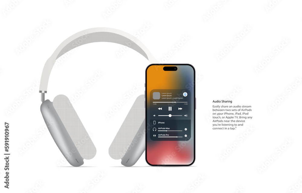 AirPods Max. AirPods Max and audio player. Vector. editorial ...