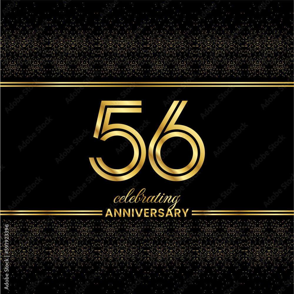 56 Golden Double Line Number. Anniversary invitation cover with glitter ...