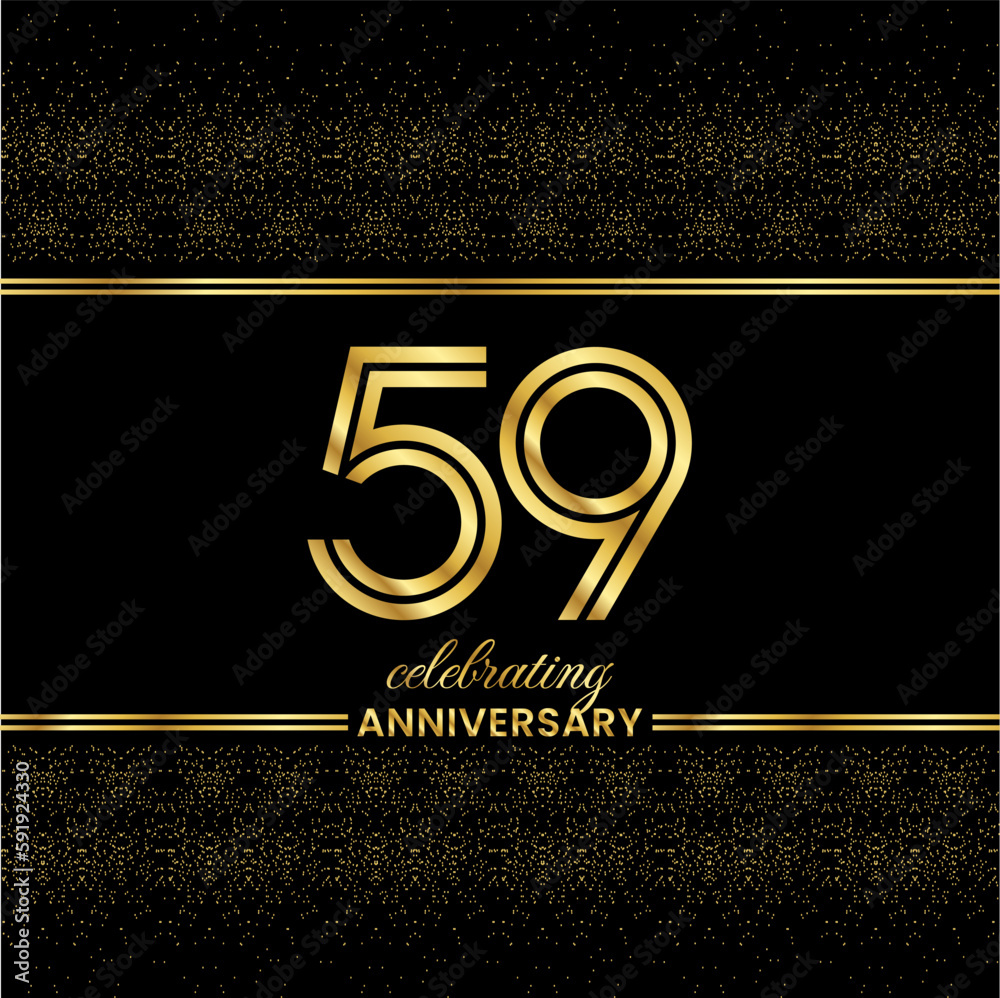 59 Golden Double Line Number. Anniversary invitation cover with glitter ...
