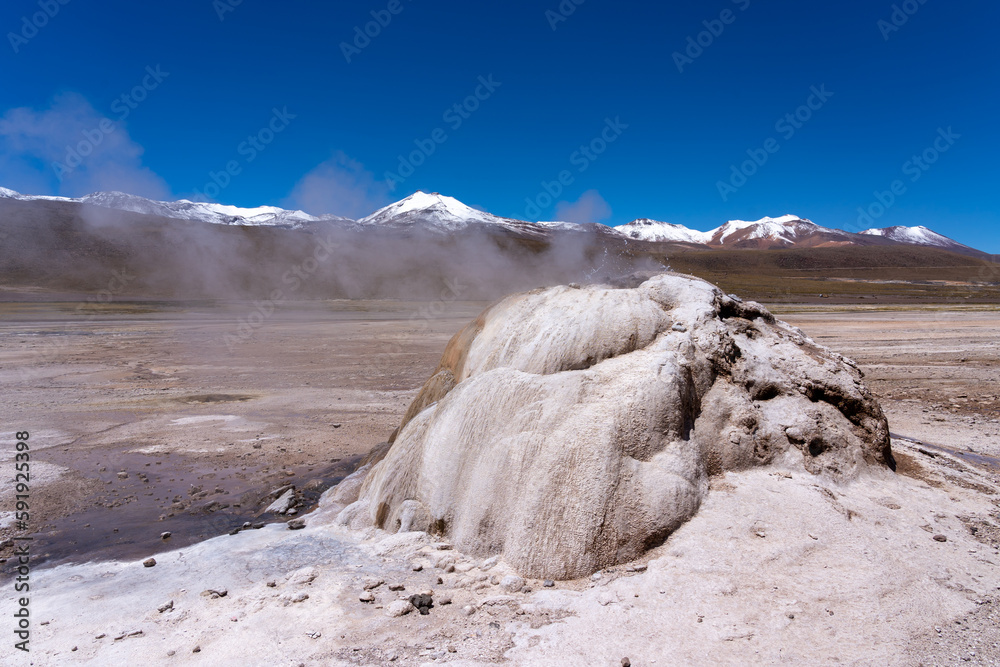 View of El Tatio, Chile. El Tatio is a geothermal field with many ...