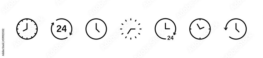 Time clock icon set. Clock outline sign. Clockwise icons Stock ...