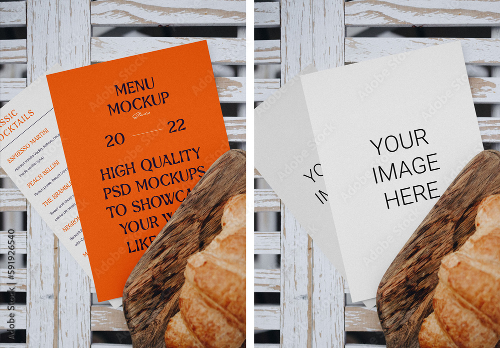 Menu Cards with Croissant Mockup Stock Template | Adobe Stock