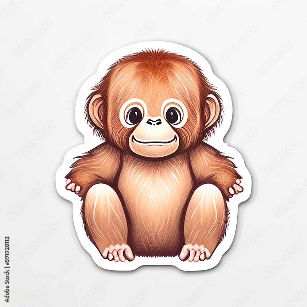 Cute cartoon baby orangutan on white background. Vector illustration ...