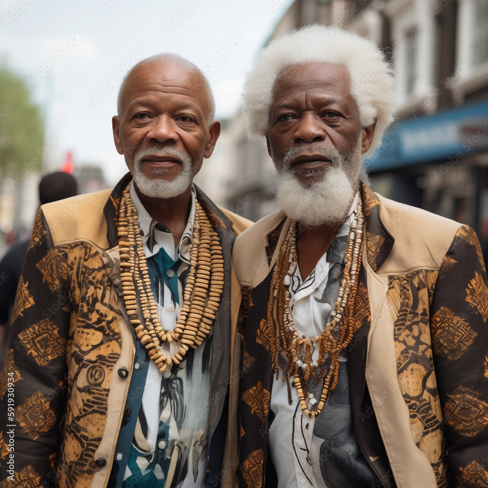 Generative ai black men twins brothers posing outdoors city street ...