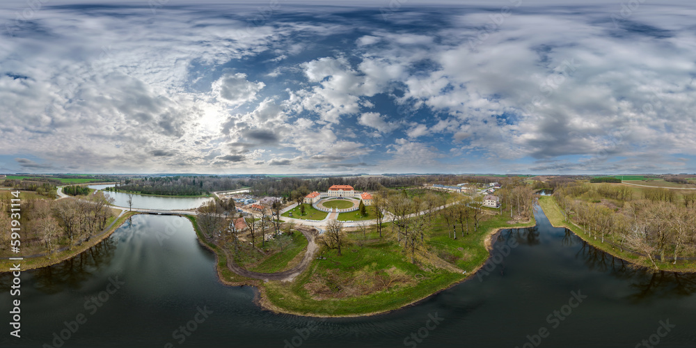 aerial seamless spherical 360 panorama overlooking restoration of the ...