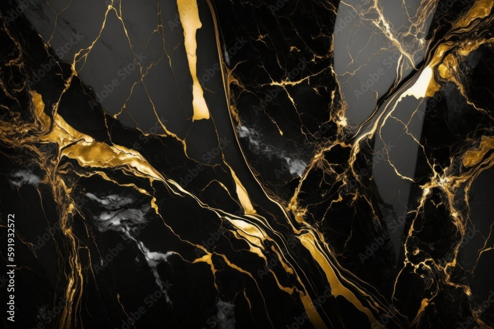 abstract black marble background with golden veins, japanese kintsugi ...