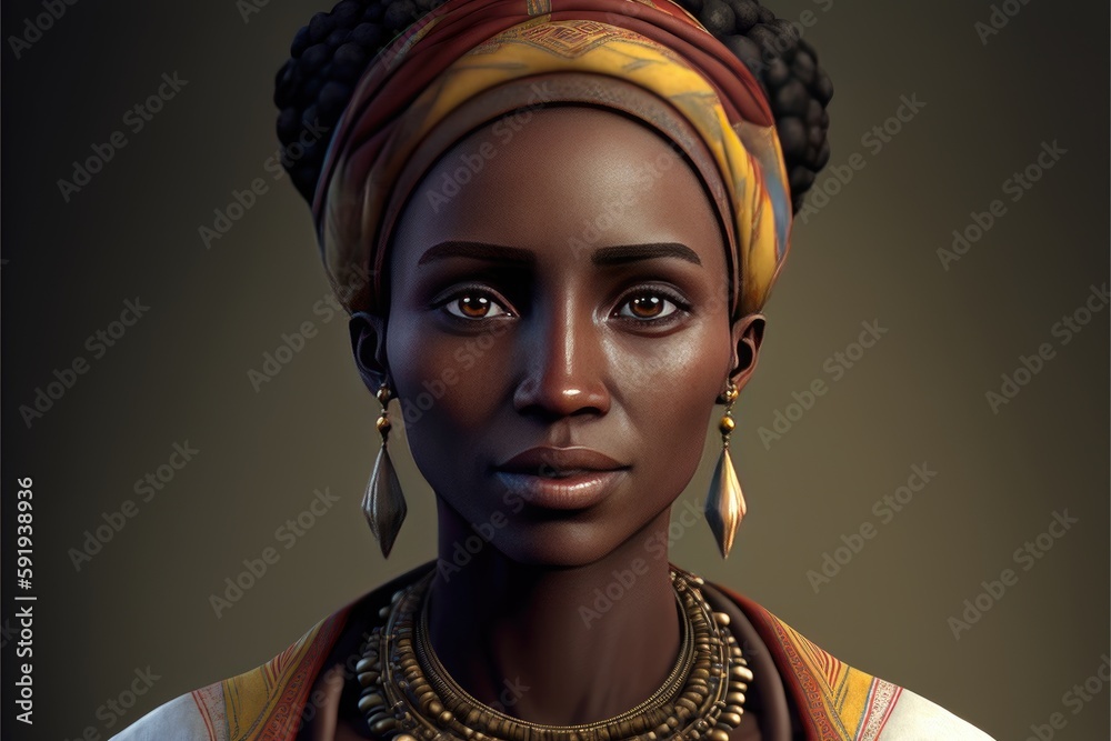 Fictional Ai Tribal African Woman In Traditional African Clothes Heritage Or Culture Created