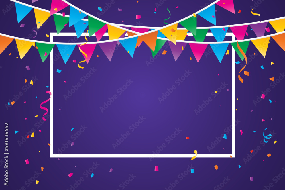 Colorful Party Flags With Confetti Falling And Frame Background ...