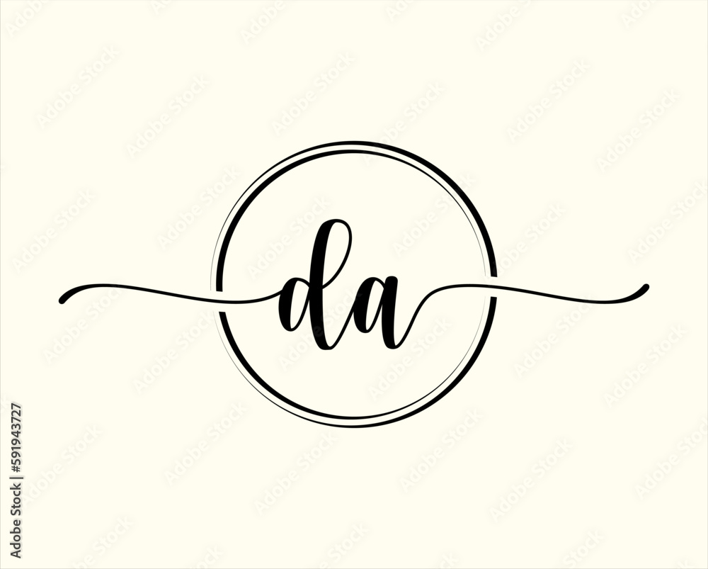 initial handwriting DA Circle logo template Illustration. DA Letter ...