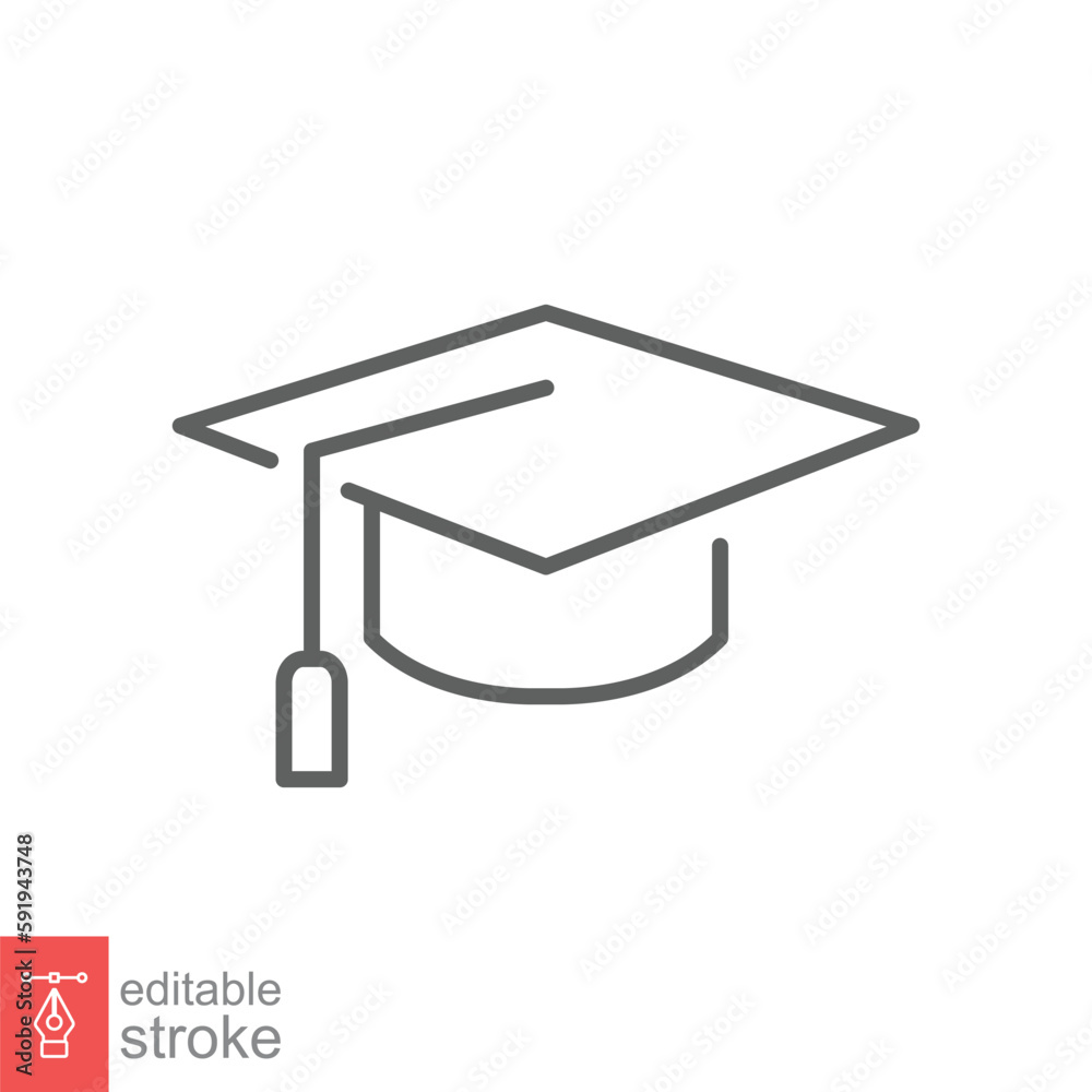 Graduation cap line icon. Simple outline style. Academic, academy ...
