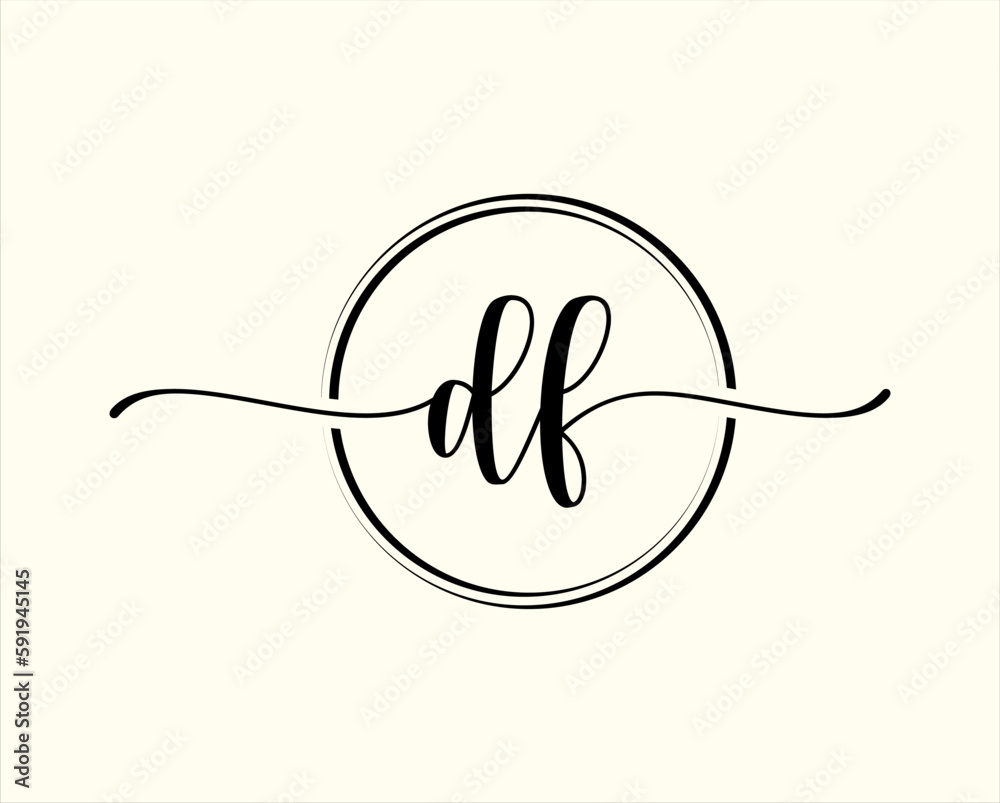 initial handwriting DF Circle logo Illustration. DF Letter Logo Design ...
