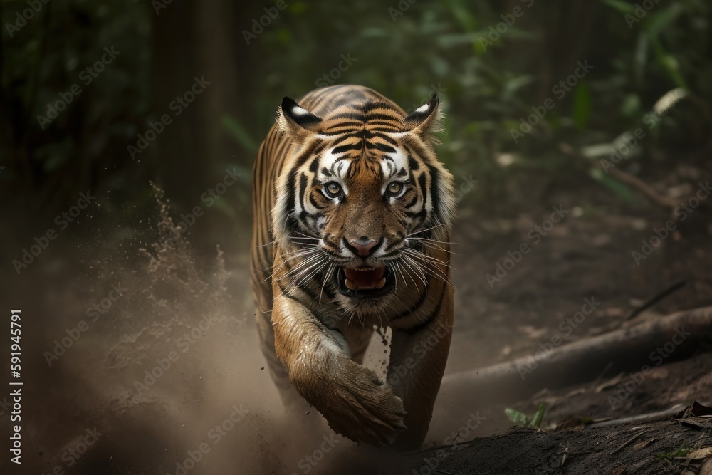 Furious tiger snarling and sprinting towards its target, wildlife ...