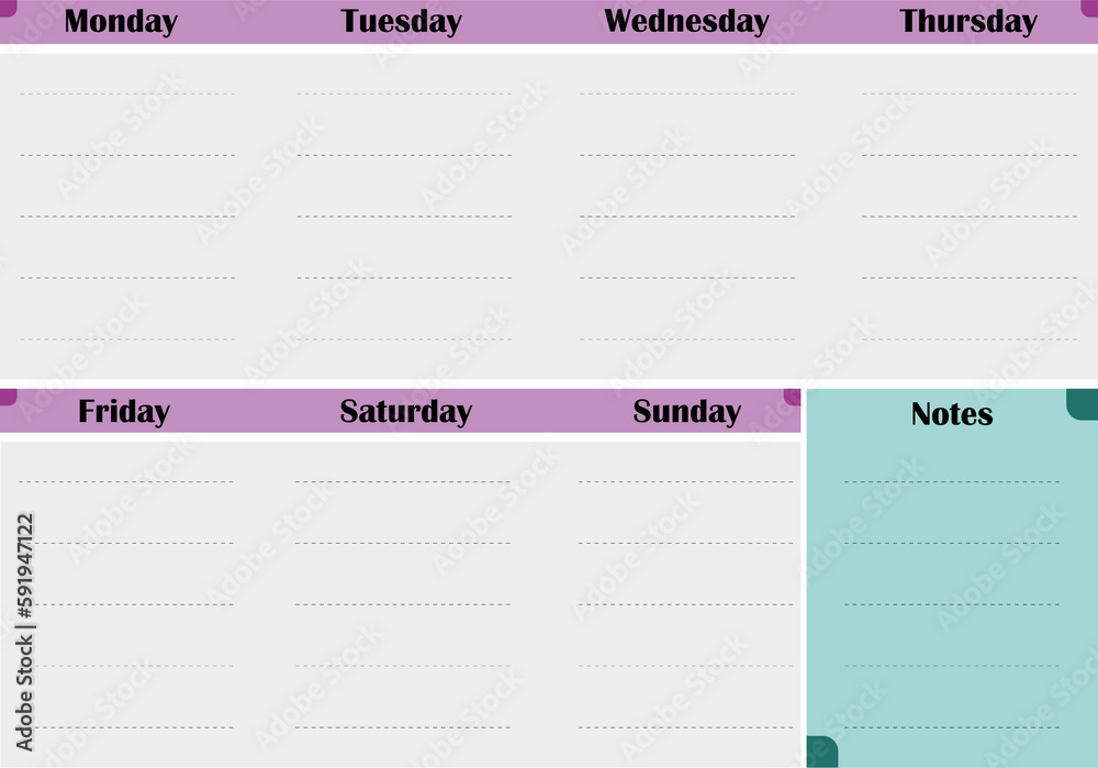 ภาพประกอบสต็อก Planificador semanal, organizador semanal en inglés ภาพ ...