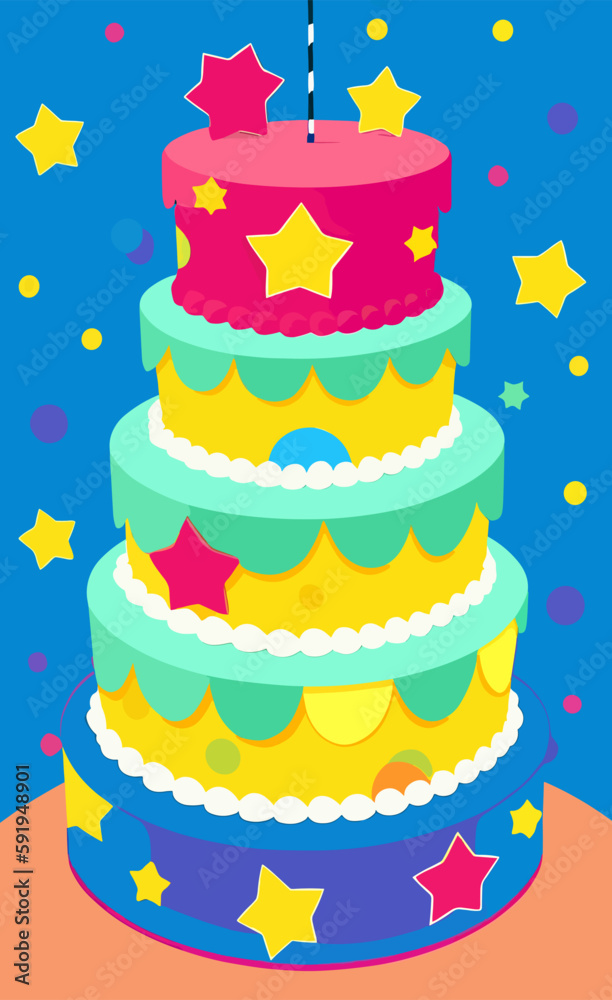 Cartoon birthday cake card celebration vector illustration Stock Vector ...