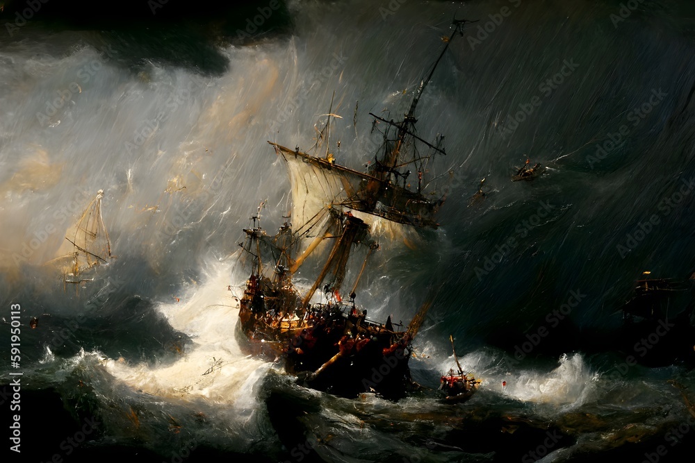 a storm unleashed by a hurricane on a raging ocean the two crews of two ...