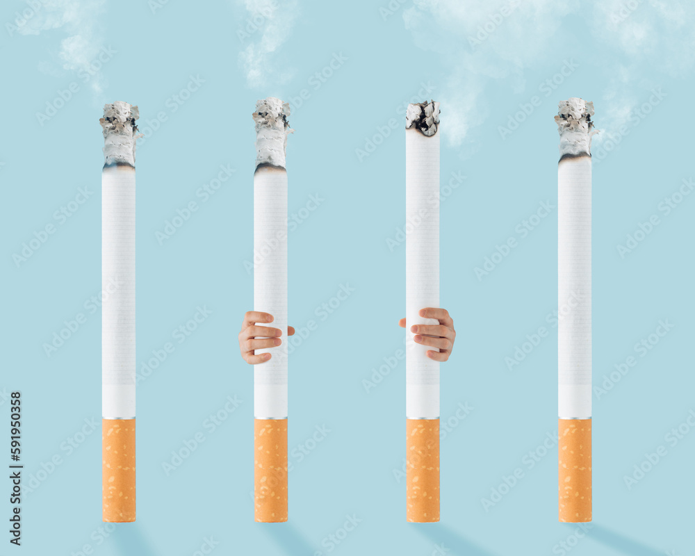Minimal creative abstract surrealism with cigarettes made prison bars ...