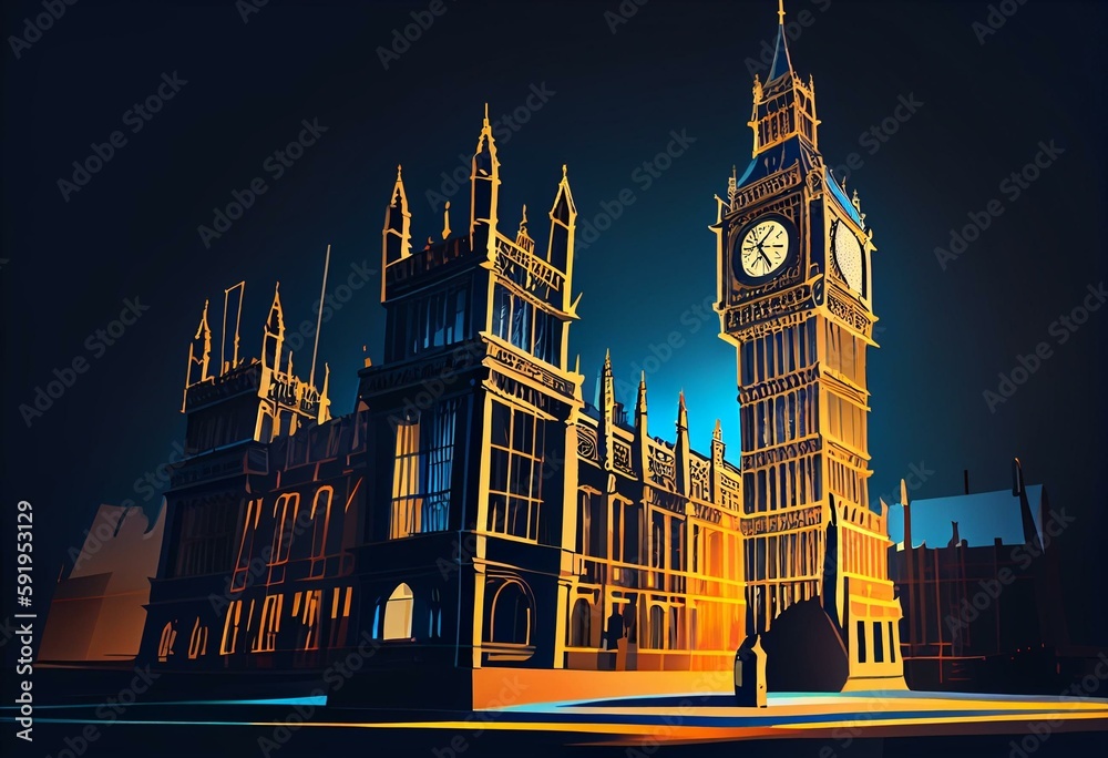 Big Ben cartoon illustration. Generative ai Stock Illustration | Adobe ...