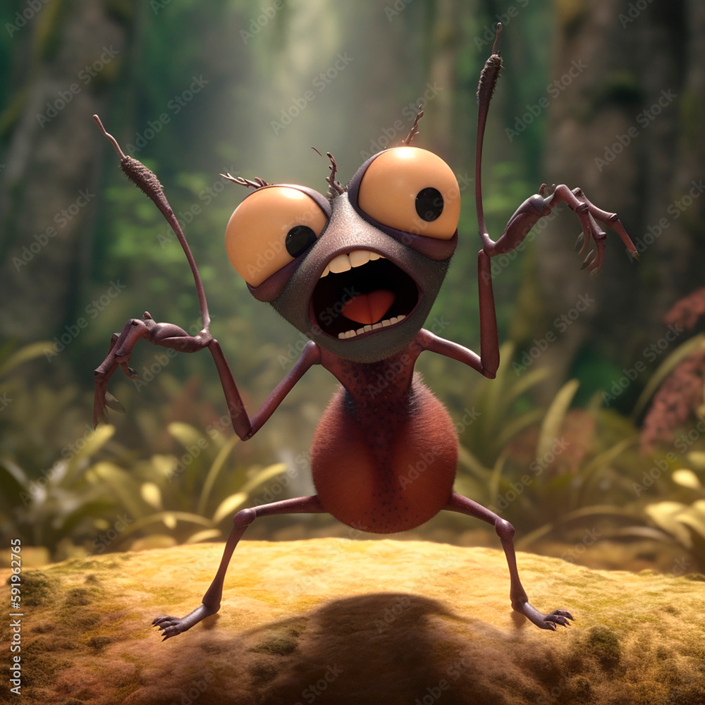 ant is scared in the middle of the forest with big eyes Stock ...