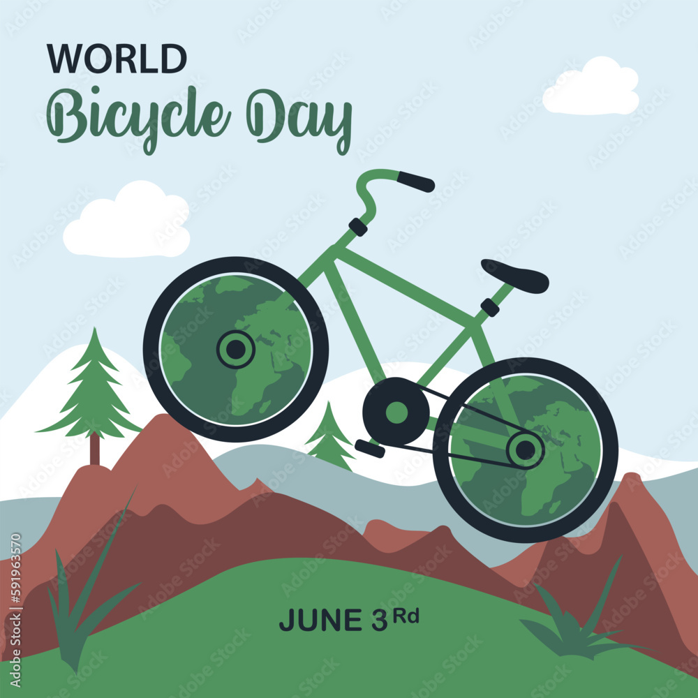 World Cycle Day Illustration With Nature and World Map Creative Concept ...
