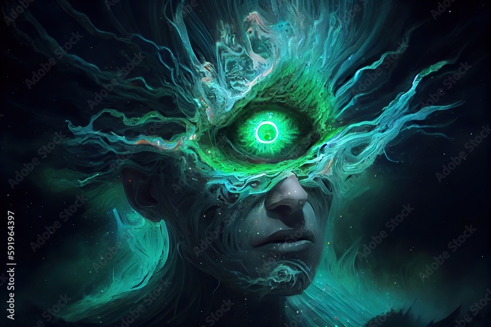 Generative AI illustration of a cosmic being, each eye is a neutron ...