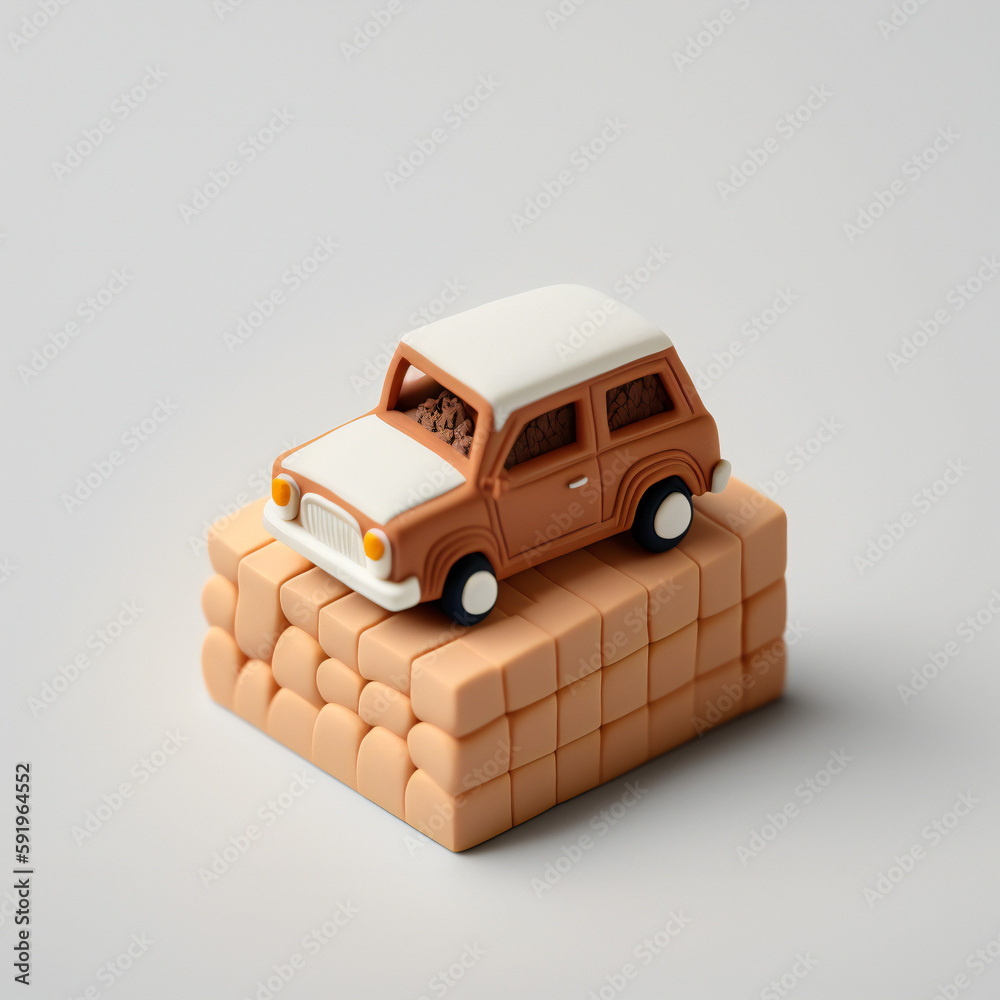 Tiny clay isometric asset cute white background bus car mini super mini ...