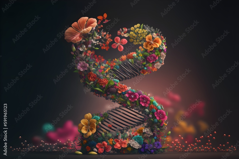 DNA made of many kinds of colorful flowers real photo intricate details ...