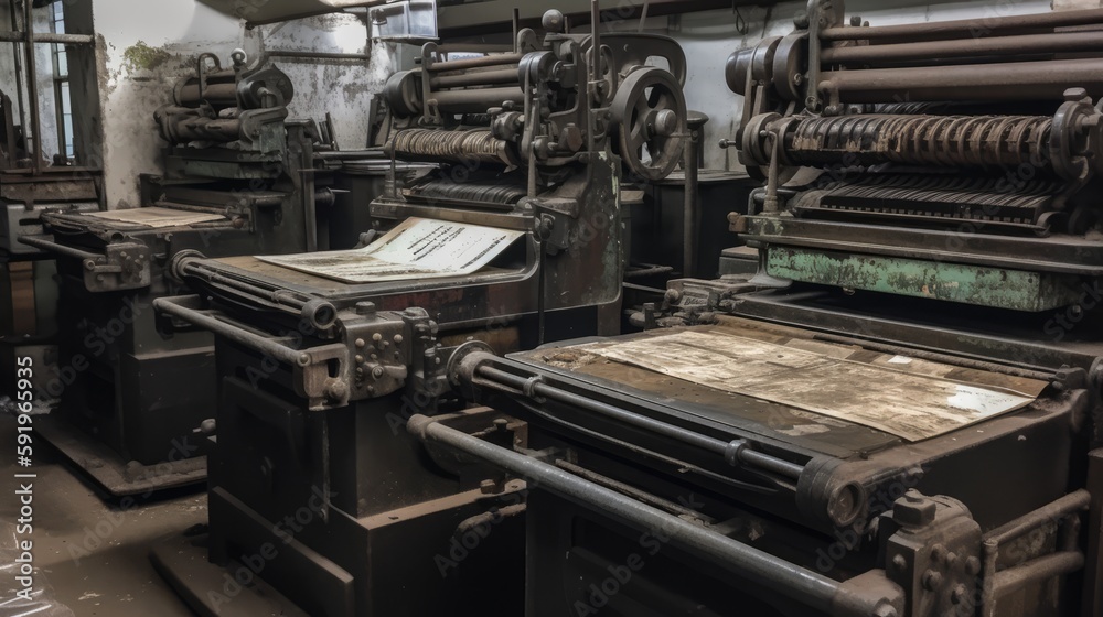 Antique Book Printing Press in Action, Vintage Machinery. Generative AI ...