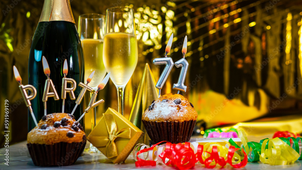 Happy birthday background with champagne glasses with number cake 71 ...
