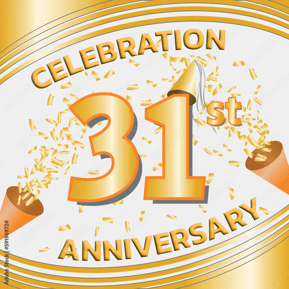 Celebration Anniversary 31 Years with Golden Confetti Stock Vector ...