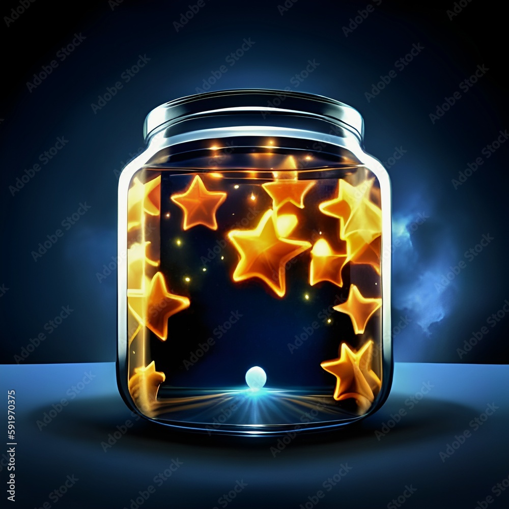 Generative AI image featuring a glass jar of stars. Yellow stars in a ...