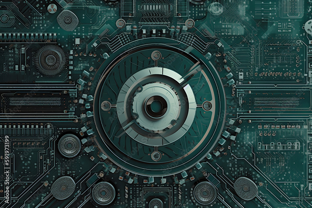 Hi-Tech Gear Wheel on Circuit Board Illustration for Engineering ...